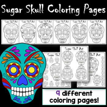 SUGAR SKULLS Doodle Art Coloring Pages DAY OF THE DEAD Halloween ...