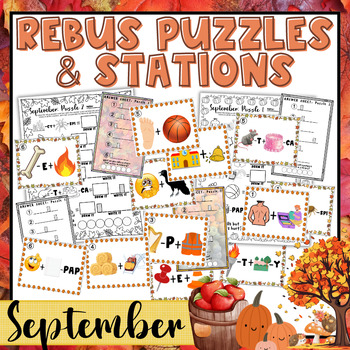 September Autumn/Fall Brain Teaser Rebus Printable Puzzles Worksheets ...