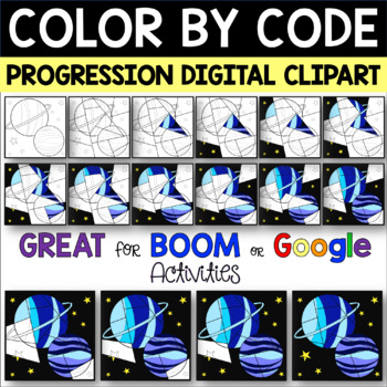 Planets Color by Code Progression Digital Clip Art Solar System Set 5 ...