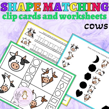 Farm Animal Shape Matching Clip Cards and Worksheets Cow Activity ...