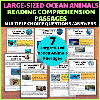 Large Ocean Animals Reading Comprehension Passages|Multiple Choice ...
