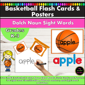 Basketball Dolch Nouns Sight Words Flash Cards and Posters for Word ...