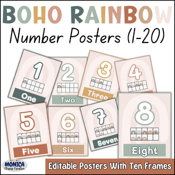 Number Posters 1-20 With Ten Frames-Boho Rainbow Classroom Decor-Math ...