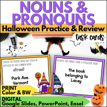 Halloween Nouns & Pronouns Task Cards - Plural Common Proper Abstract ...