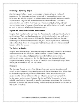 Assyrian Empire: Masters of Warfare Mesopotamia Reading Comprehension ...