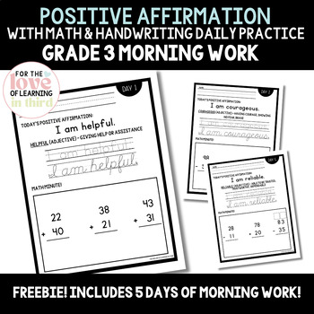 Daily Handwriting Positive Affirmations Grade 3 Math Morning Work ...