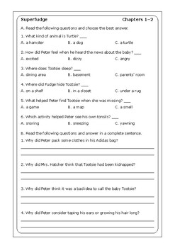 Judy Blume "Superfudge" worksheets | TeachShare