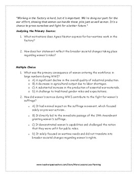 Women in WWI Beyond the Trenches World War I Reading Comprehension ...