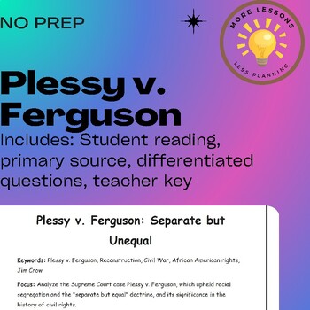 Plessy v. Ferguson Impact Reconstruction Era Reading Comprehension ...