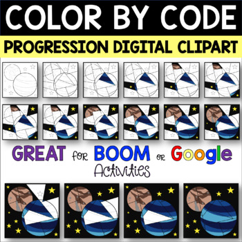 Planets Color by Code Progression Digital Clip Art Solar System Set 4 ...