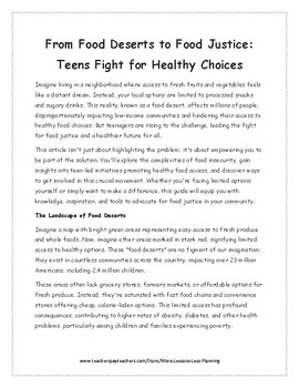 Food Deserts: Student Led Action Current Event Reading Comprehension ...