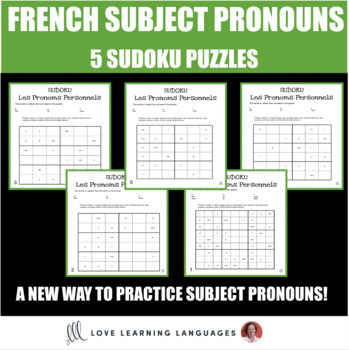 French Subject Pronouns Sudoku Puzzles - Les Pronoms Personnels ...