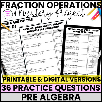 Fraction Operations Project | Digital and Printable Fractions Mystery ...