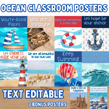 Ocean Classroom Decor: Editable Ocean Motivational Posters for Bulletin ...