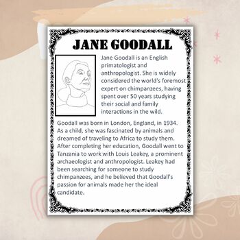 Printable Jane Goodall Reading Comprehension Women's History Month ...
