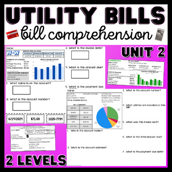 Paying Utility Bills/ Utility Bill Comprehension - Unit 2 - Life Skills ...