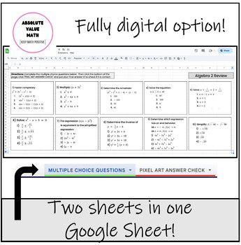 Algebra 2 Winter Pixel Art Self Checking No Prep Review (Printable ...