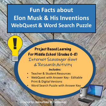 Elon Musk - Inventor & Entrepreneur WebQuest & Word Search Puzzle ...