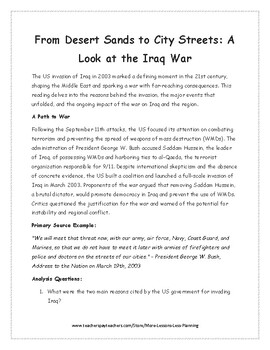 Deep Dive Into the Iraq War Overview Guided Reading Comprehension ...