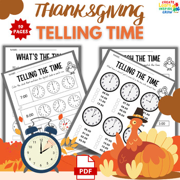 Thanksgiving Telling Time to the hour & Minute worksheets And ...