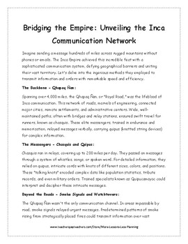 Ancient Inca: Communication- Mesoamerica Reading Comprehension ...