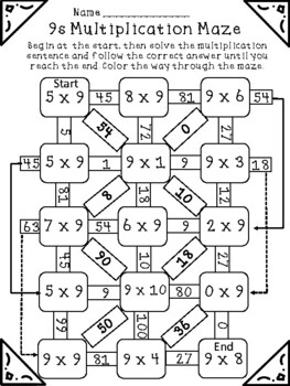 Multiplication Math Facts Maze 9: 9s Multiplication | TeachShare