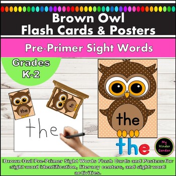 Brown Owl Pre-Primer Sight Word Flashcards & Posters for Word Study and ...