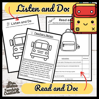 Back To School Following Directions Activities & Listening Worksheets ...