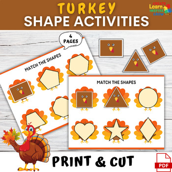 Turkey Thanksgiving Shape Matching Activity 2D Shapes Games Preschool ...