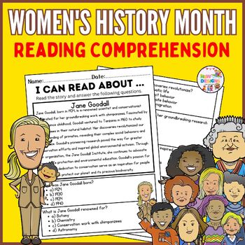 Jane Goodall Reading Comprehension / Women's History Month Worksheets ...