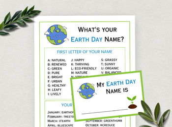 What's Your Earth Day Name with Name Tags, Earth Day Classroom Activity ...