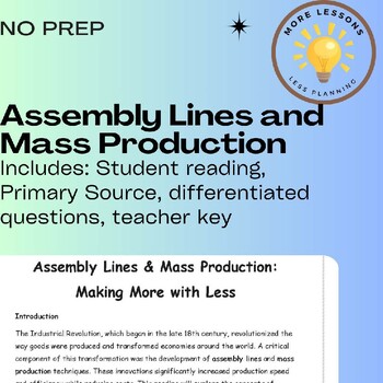 Assembly Lines & Mass Production Industrial Revolution Reading ...