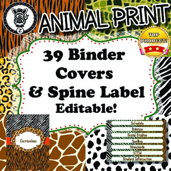 Binder Covers / Spine Labels - ZisforZebra - Animal Print - Editable ...