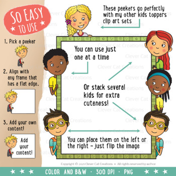 Middle School / Teen Kids Peeking Toppers Clipart | TeachShare