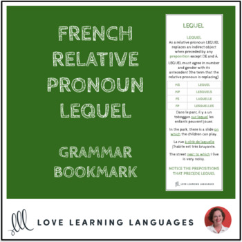 French Relative Pronoun LEQUEL - Grammar Bookmark | TeachShare