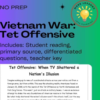 Tet Offensive: Vietnam War Cold War Reading Comprehension Worksheet ...