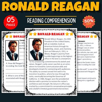 Printable Ronald Reagan Reading Comprehension Worksheet 1980s Eighties ...