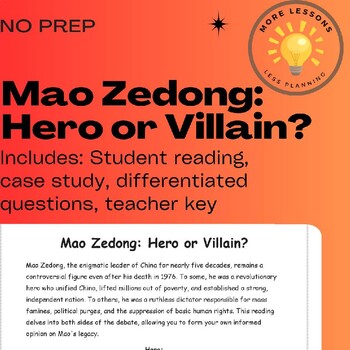 Mao Zedong Hero or Villain? A Cold War Reading Comprehension Worksheet ...