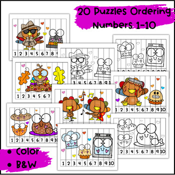 Thanksgiving Ordering Number Puzzles 1-20 | Numbers Least To Greatest ...