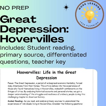 Life in Hooverville: Great Depression Reading Comprehension Worksheet ...