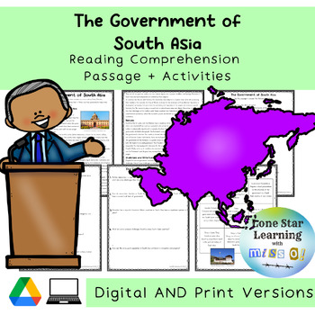 World Cultures The Government of South Asia Passage & Activities - NO ...