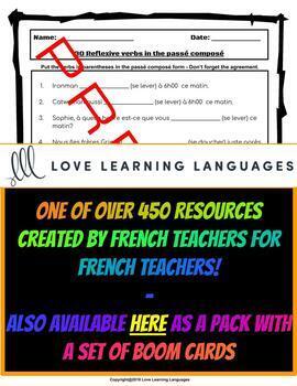 French Reflexive Verbs Passé Composé Boom Cards and Printable Worksheet ...