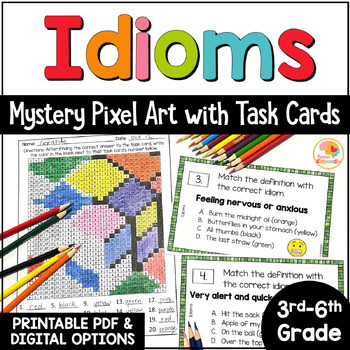 Idioms Color by Number Pixel Art Task Cards Activity: Print and Digital ...