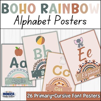 Boho Rainbow Alphabet Posters-Cursive Neutral Classroom Decor-Math ...