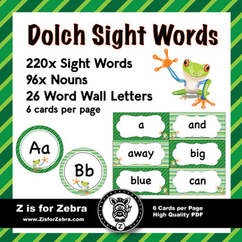 Dolch Sight Word Flash Cards & Nouns 316 cards - Frog Theme | TeachShare