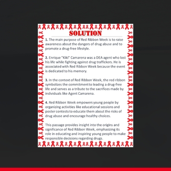 Printable Red Ribbon Week Reading Comprehension Passages with Answers ...