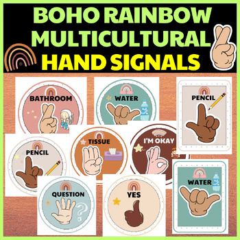 Boho Rainbow Multicultural Classroom Hand Signals|Class decor|Editable ...