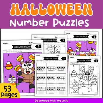 Halloween Matching Numbers 1-20 Picture Puzzles | Ten Frames Cut ...
