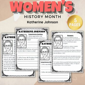 Printable Katherine Johnson Reading Comprehension Women's History Month ...