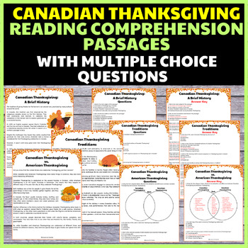 Canadian Thanksgiving Reading Comprehension Passages|Multiple Choice ...